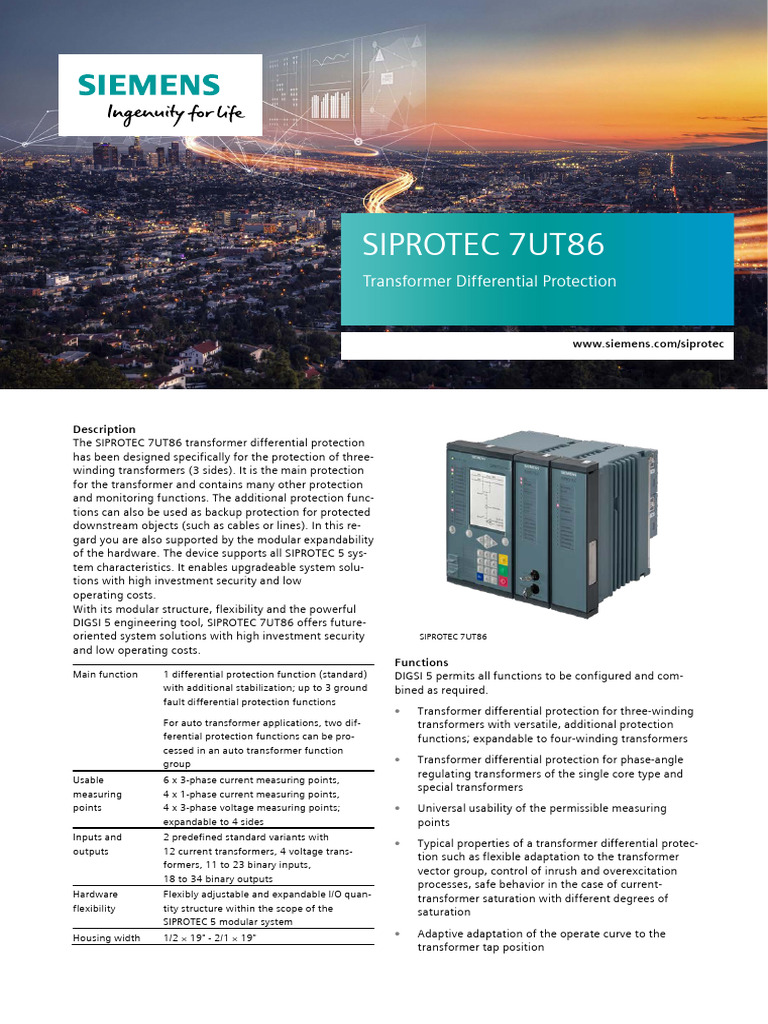 SIPROTEC 7UT86 Profile | PDF | Transformer | Electrical Engineering