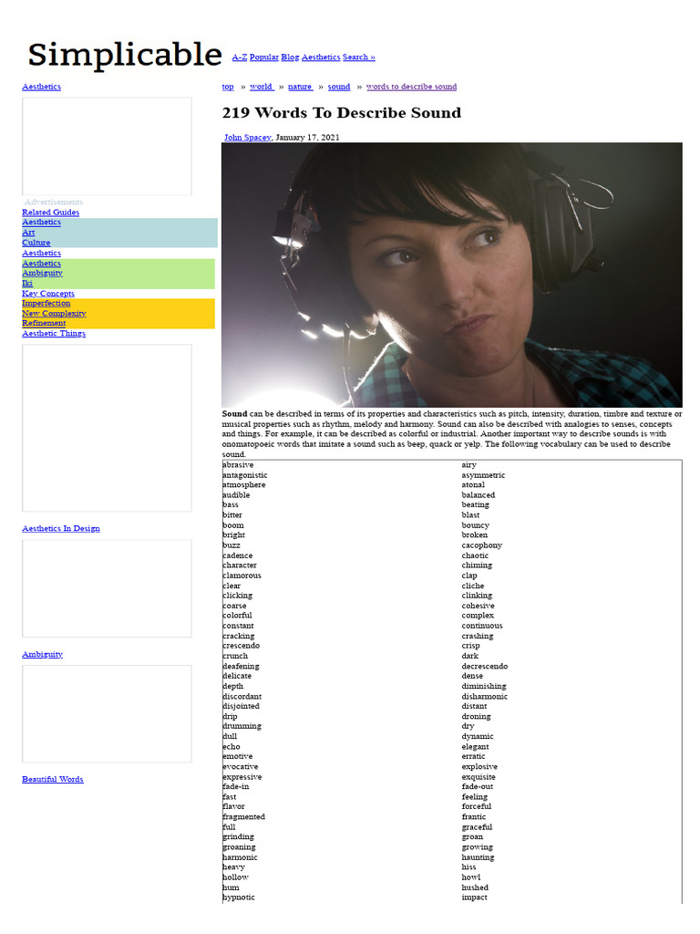 219 Words To Describe Sound - Simplicable | PDF