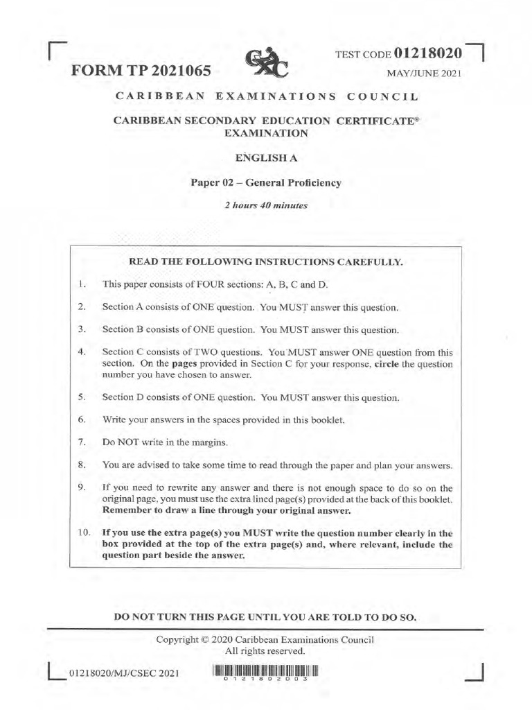 CSEC Past Exam Paper | PDF
