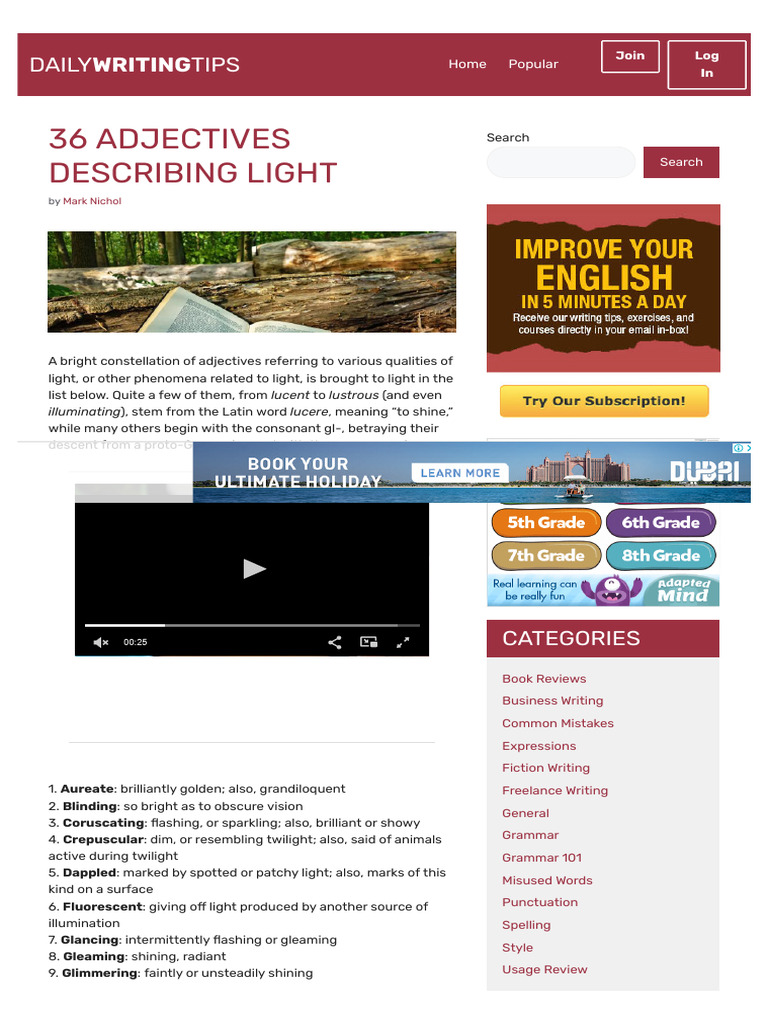 Light-Describing Adjectives Guide | PDF | Light | Physical Phenomena