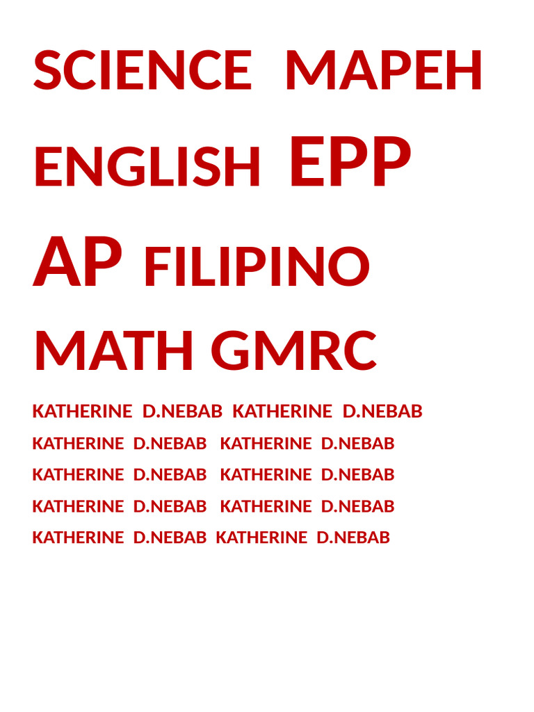 Science Mapeh English Epp AP Filipino Math Gmrc | PDF