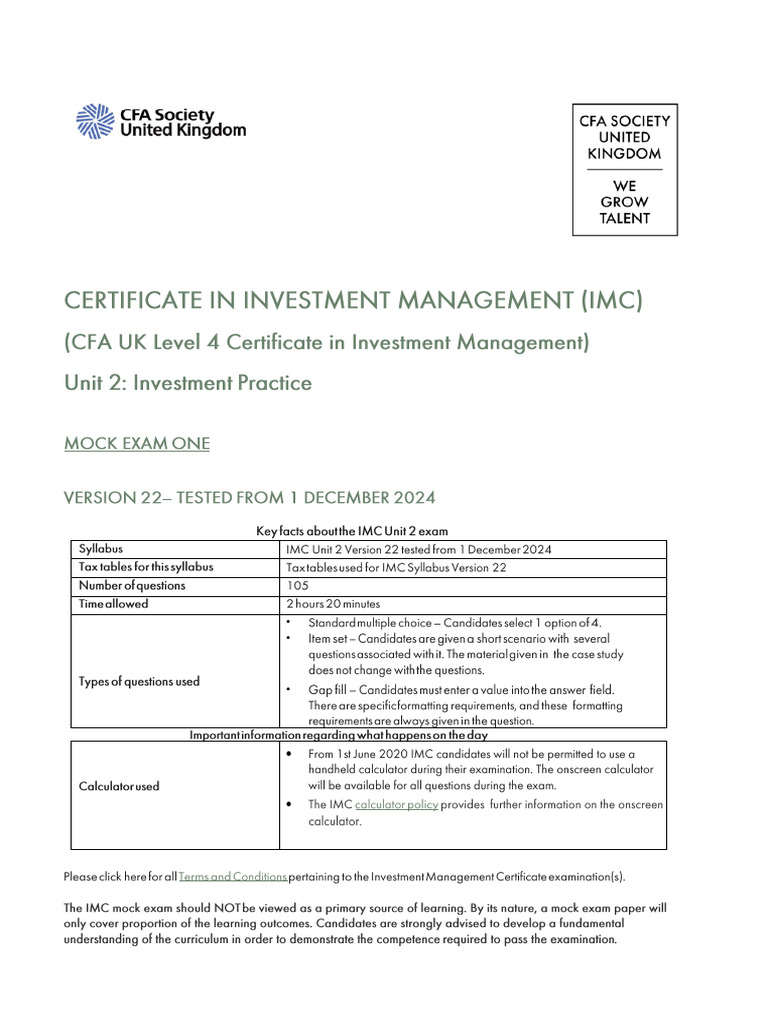 Imc Unit 2 Mock Exam 1 v22 | PDF