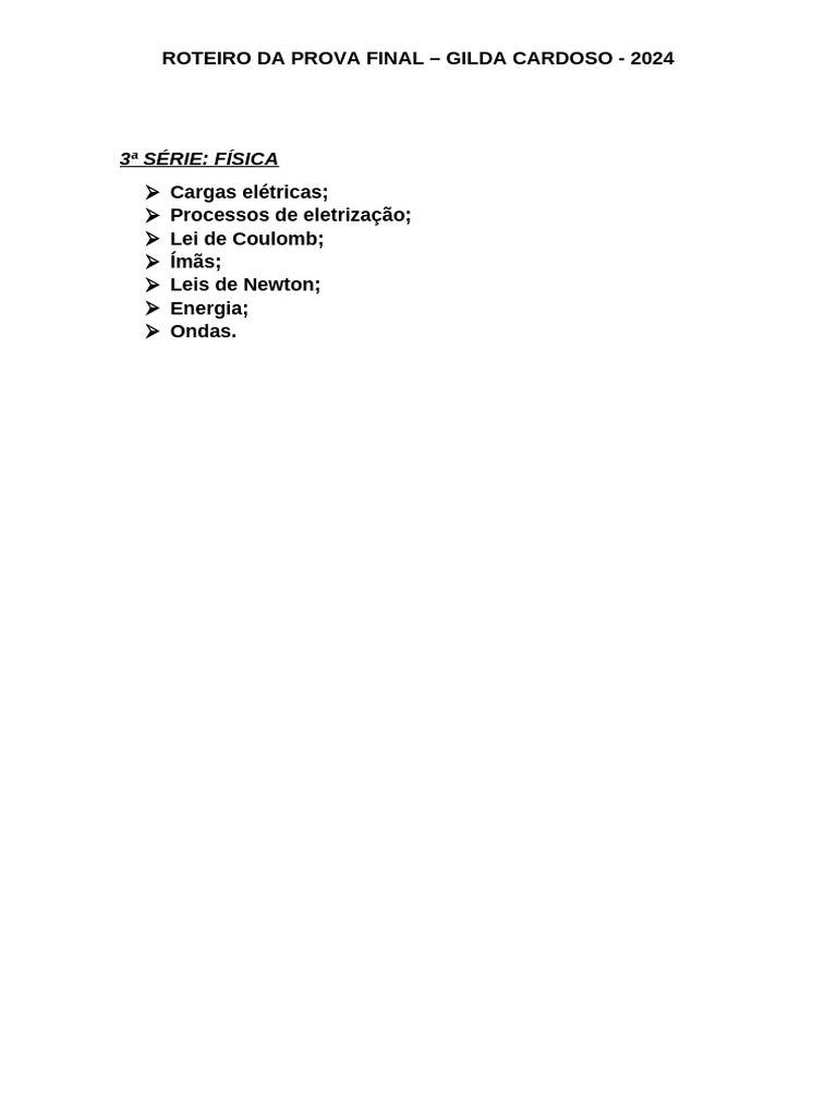 Roteiro Da Prova Final - 3 Série - Gilda | PDF