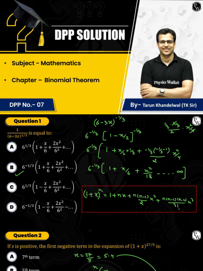 Binomial Theorem _ DPP 07 Solution Notes __ Arjuna JEE 2024 | PDF