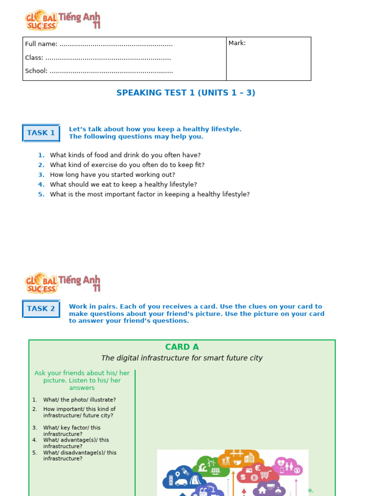 Speaking Test 1 (Units 1-3) | PDF