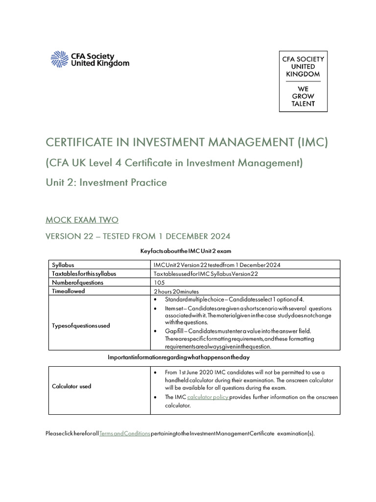 Imc Unit 2 Mock Exam 2 v22 | PDF