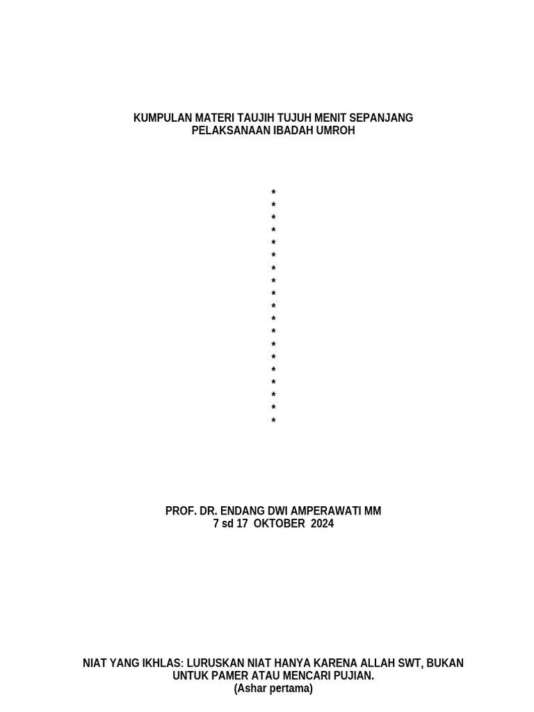 MATERI TAUJIH TAMBAHAN UMROH PROF EDA OKT 2024 | PDF