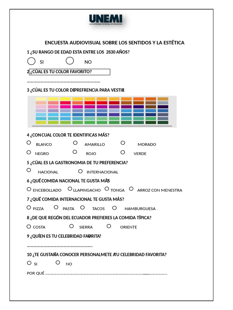 Encuesta Sobre Los Sentidos y La Estetica Primer Punto | PDF