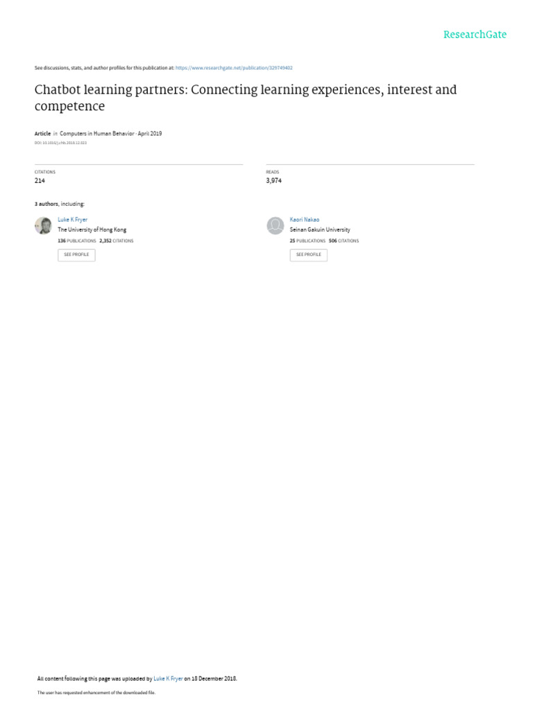 Chatbot Learning Partners Connecting Learning Experiences, Interest and ...