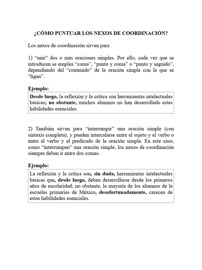 Puntuación de Nexos de Coordinación y Subordinación | PDF | Oración ...