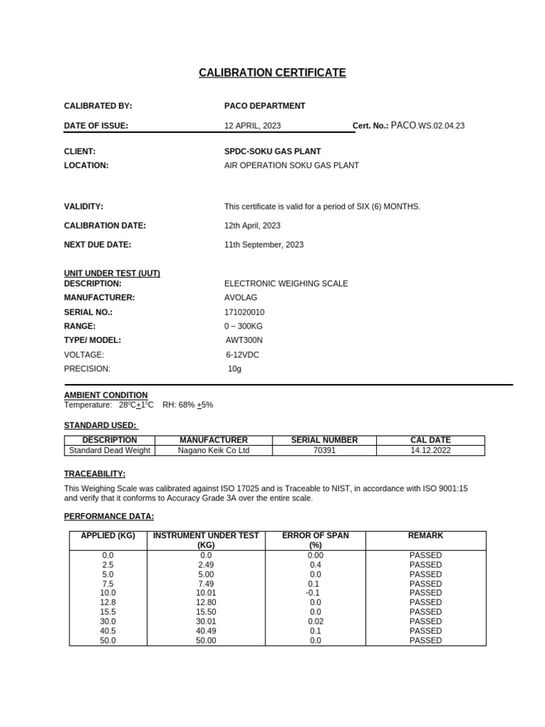 Calibration Certificate1 | PDF | Calibration | Science