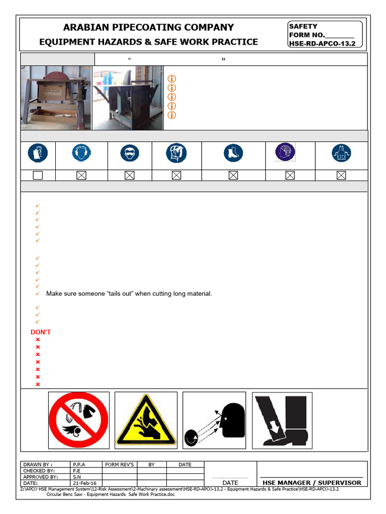 Circular Bench Saw - Equipment Hazards Safe Work Practice | PDF ...