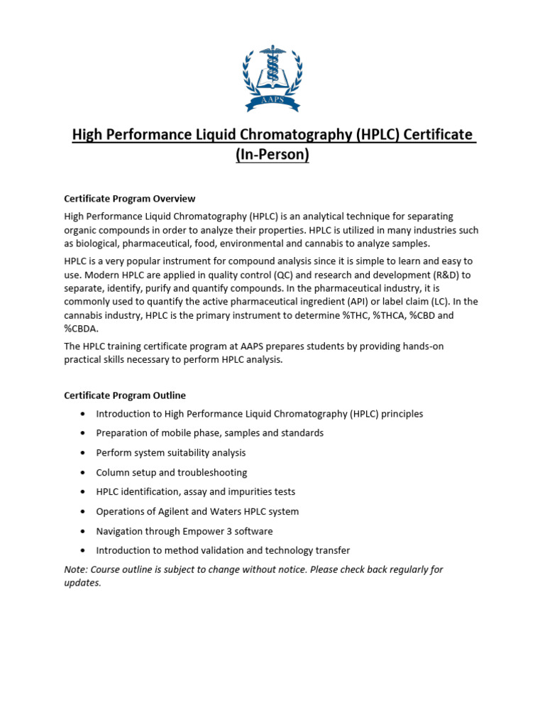 High Performance Liquid Chromatography HPLC Certificate | PDF | High ...