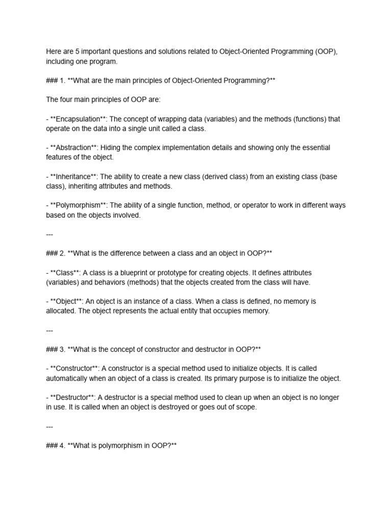 Five important long question of oop | PDF | Method (Computer ... Five important long question of oop | PDF | Method (Computer ...