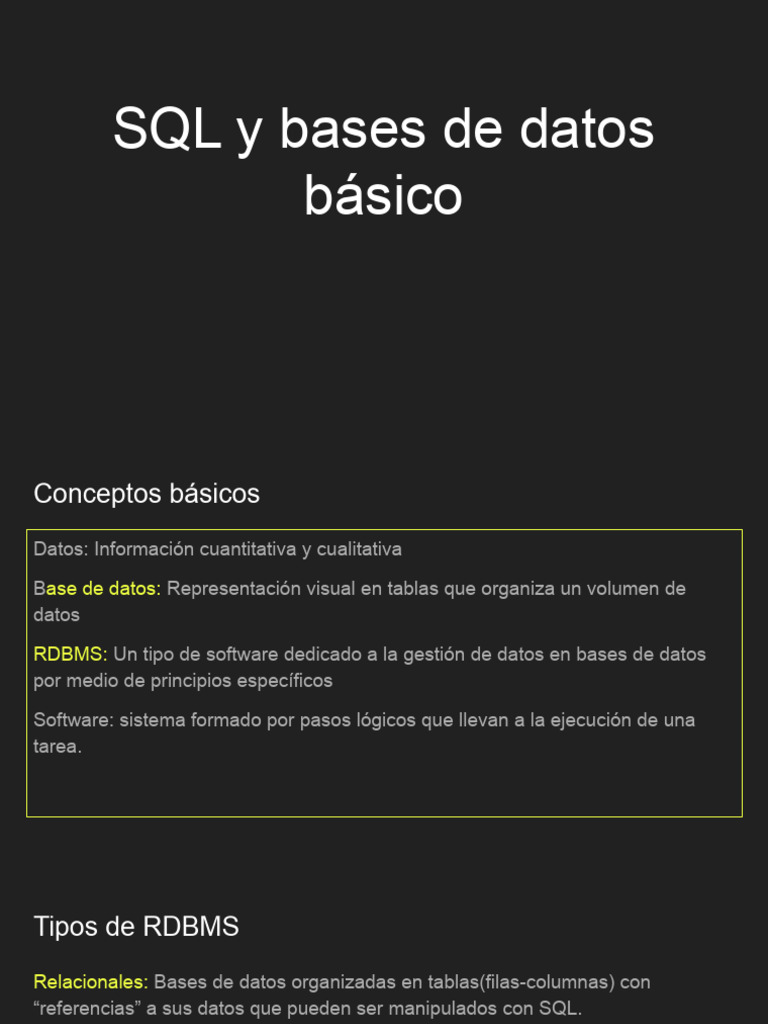 Conceptos Básicos de SQL y RDBMS | PDF | SQL | Bases de datos