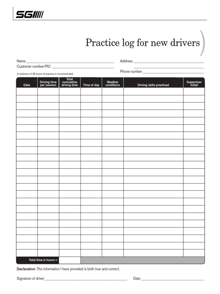 Practice - Log For New Drivers | PDF