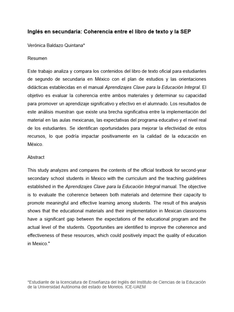 CORRECCIÓN INGLÉS EN SECUNDARIA_VERONICA_BALDAZO_word | PDF | Enseñando | Educación de la ...