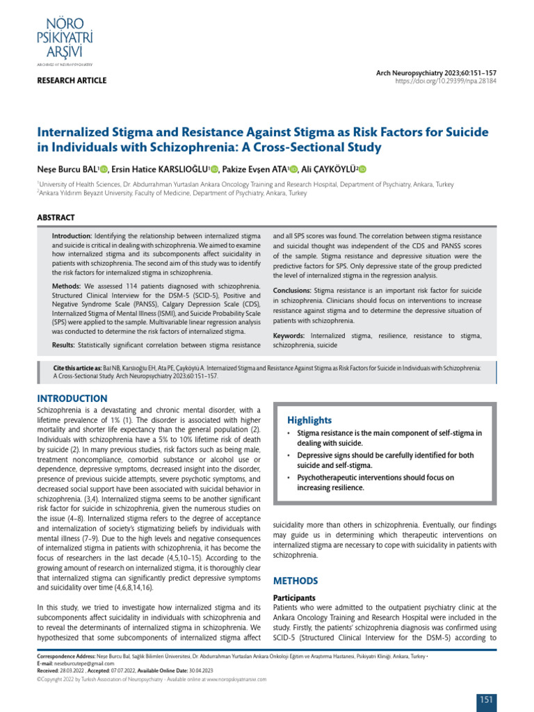 33 - Internalized Stigma and Resistance Against Stigma as Risk Factors ...