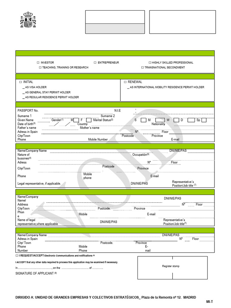 Modelo Solicitud Autorizacixn Residencia Titulares MI T Ingles | PDF | Government And Personhood