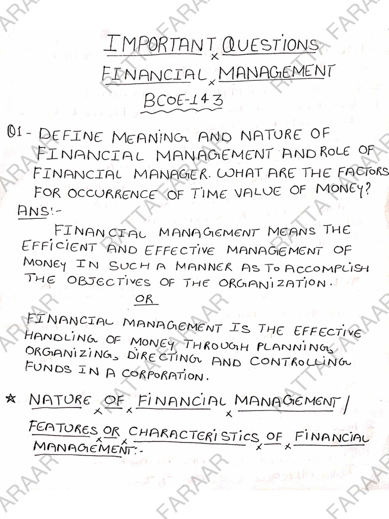 Financial Management Important Questions | PDF
