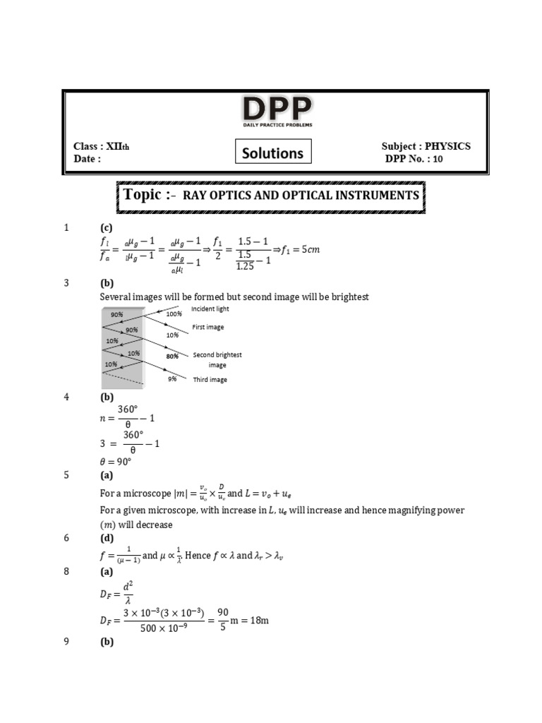 Dpp 10 Solution Pdf Refraction Radiation
