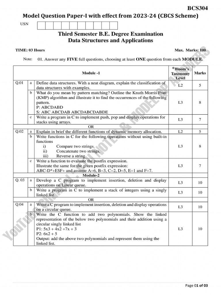 Dsa Bcs304 Solved Model Question Paper 2022 Scheme Vtu 3rd Sem | PDF Dsa Bcs304 Solved Model Question Paper 2022 Scheme Vtu 3rd Sem | PDF