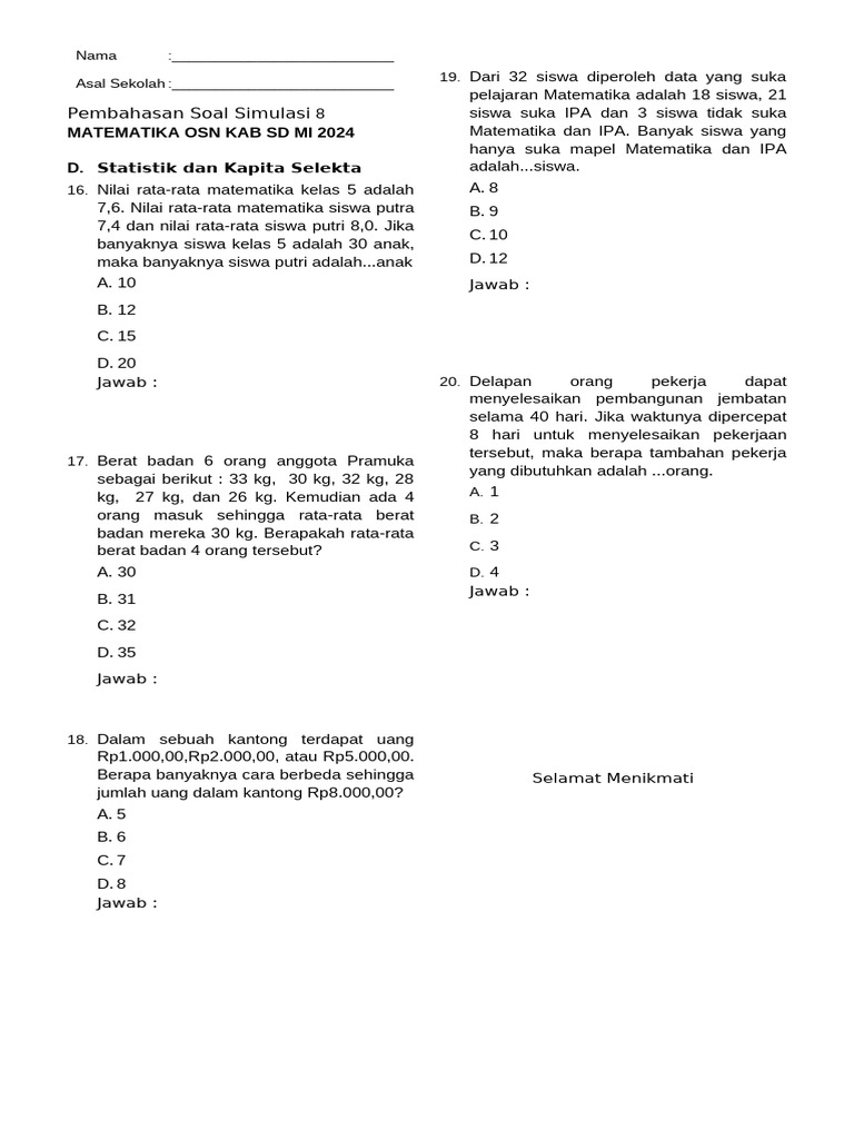 Pembahasan Soal Simulasi 8 No. 16-20 | PDF