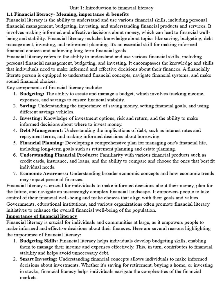 Understanding Financial Literacy | PDF | Transaction Account | Investing
