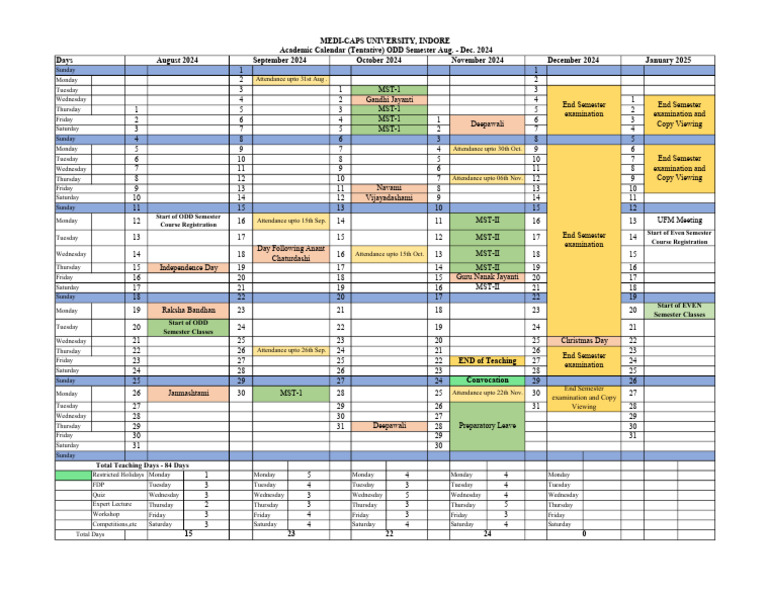 Academic Calendar 2024-25 Odd Semester | PDF | Academic Term ...