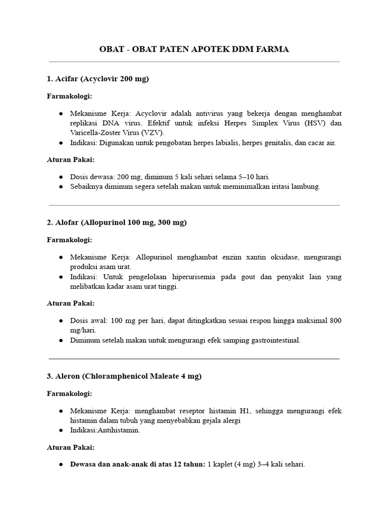 Obat Paten Sesuai Alfabet | PDF