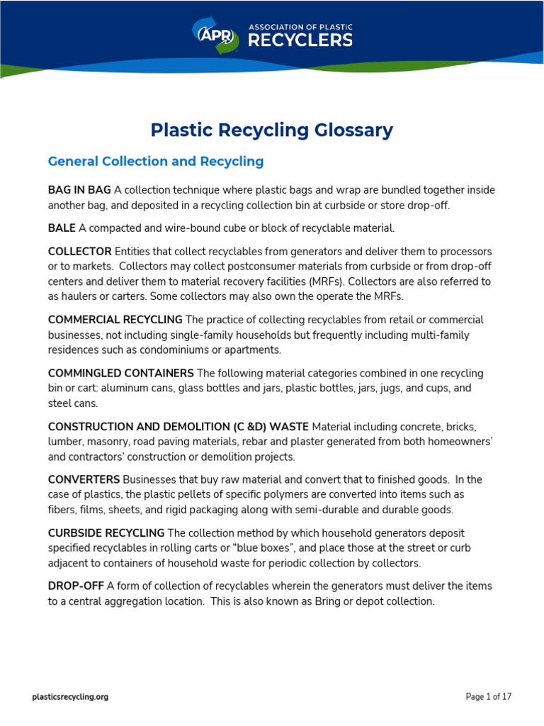 Plastics-Recycling-Glossary | PDF | Recycling | Biodegradation