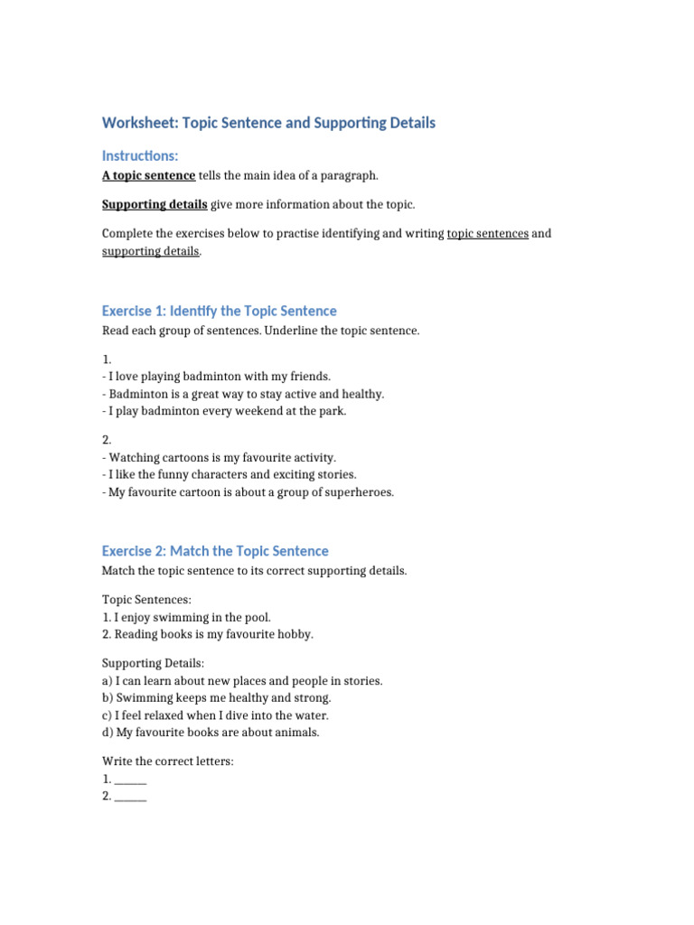 Topic_Sentence_Worksheet | PDF