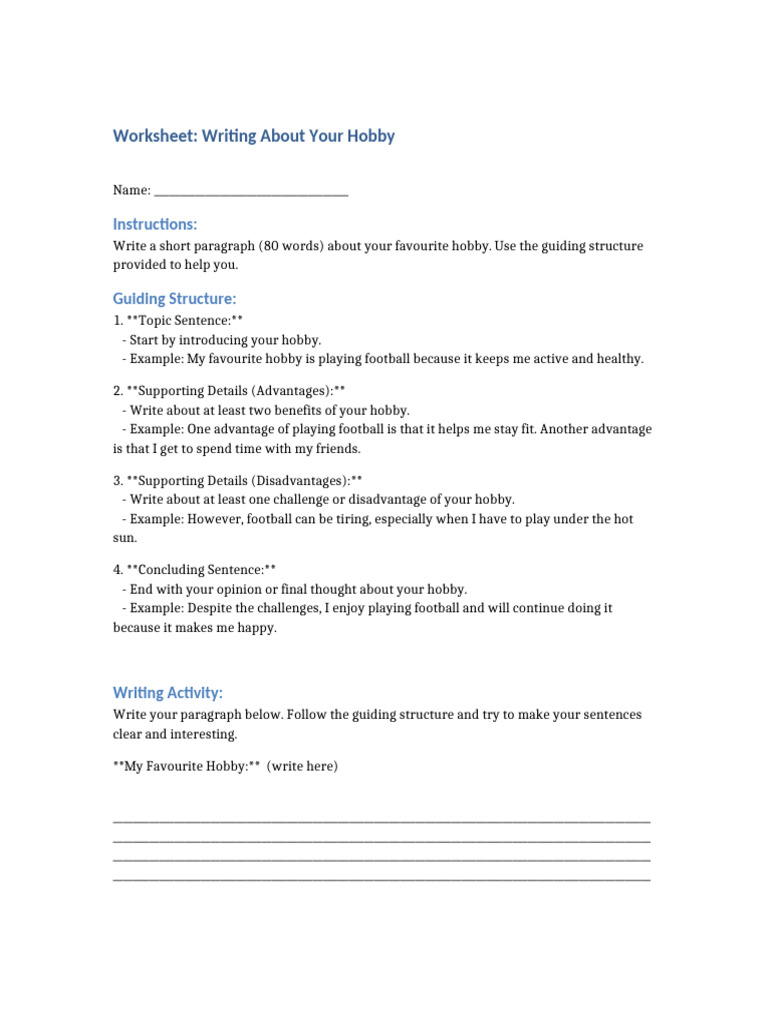 Writing About Your Favorite Hobby | PDF