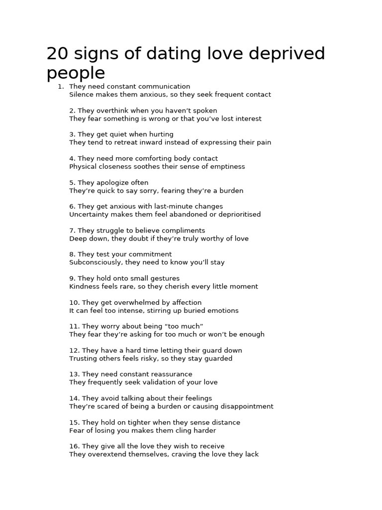 20 Signs of Love-Deprived Dating Behavior | PDF