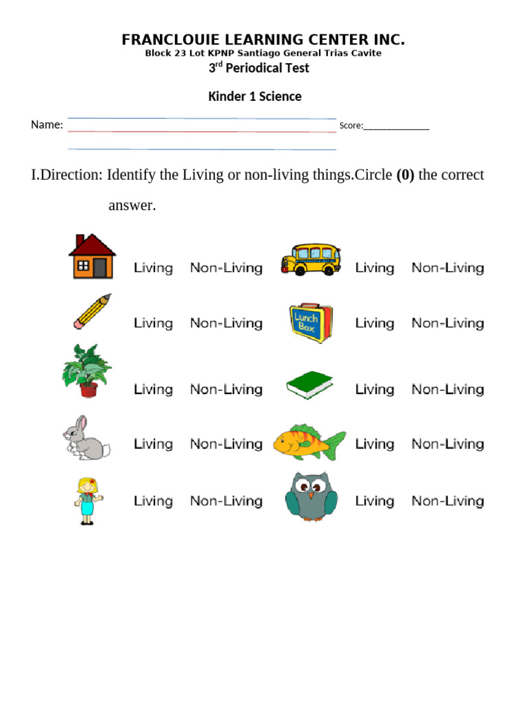 Kinder 1 Science Periodical Test | PDF