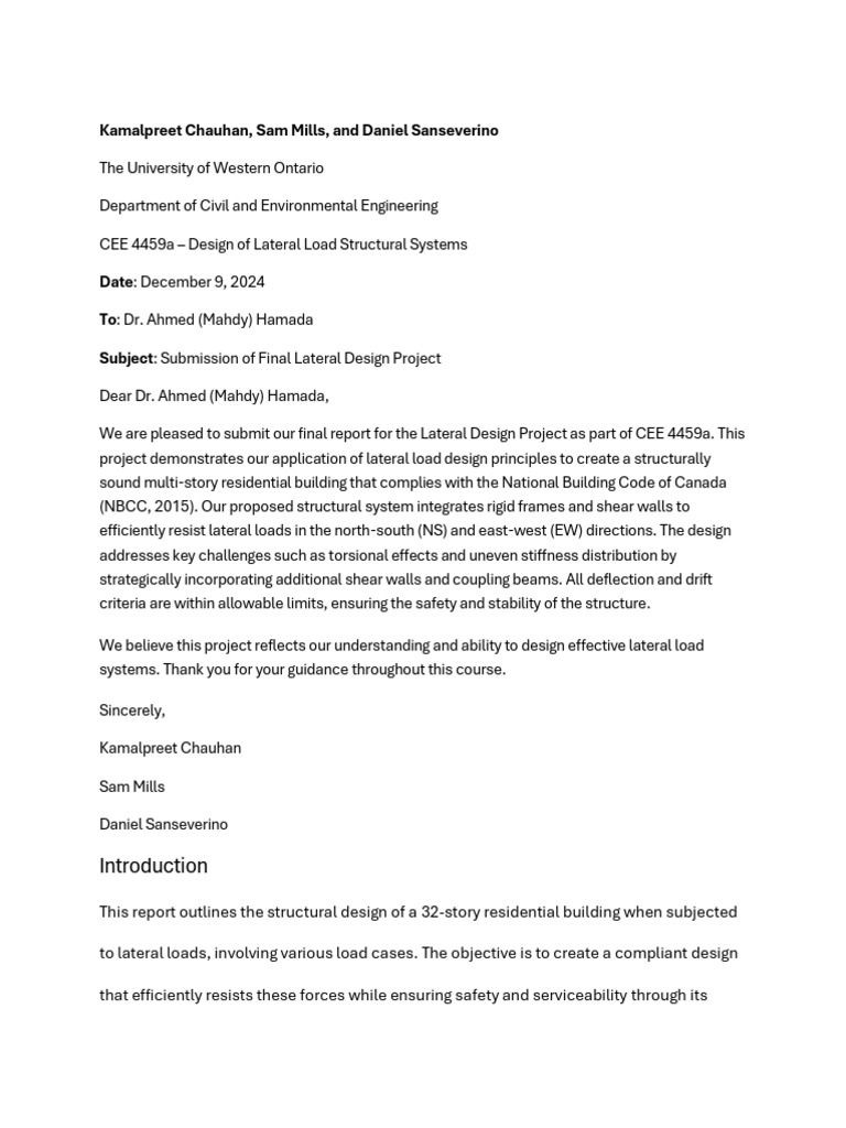 Lateral Design Project (1) | PDF | Beam (Structure) | Stiffness