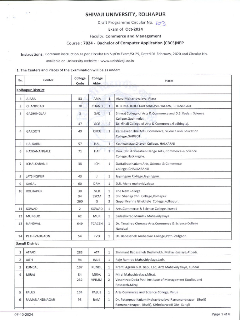 Draft Exam Programme BCA NEP 7824 OCT 2024 | PDF
