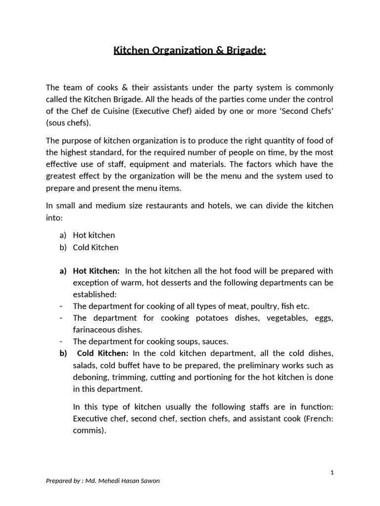 Kitchen Brigade | PDF | Chef | Food And Drink Preparation