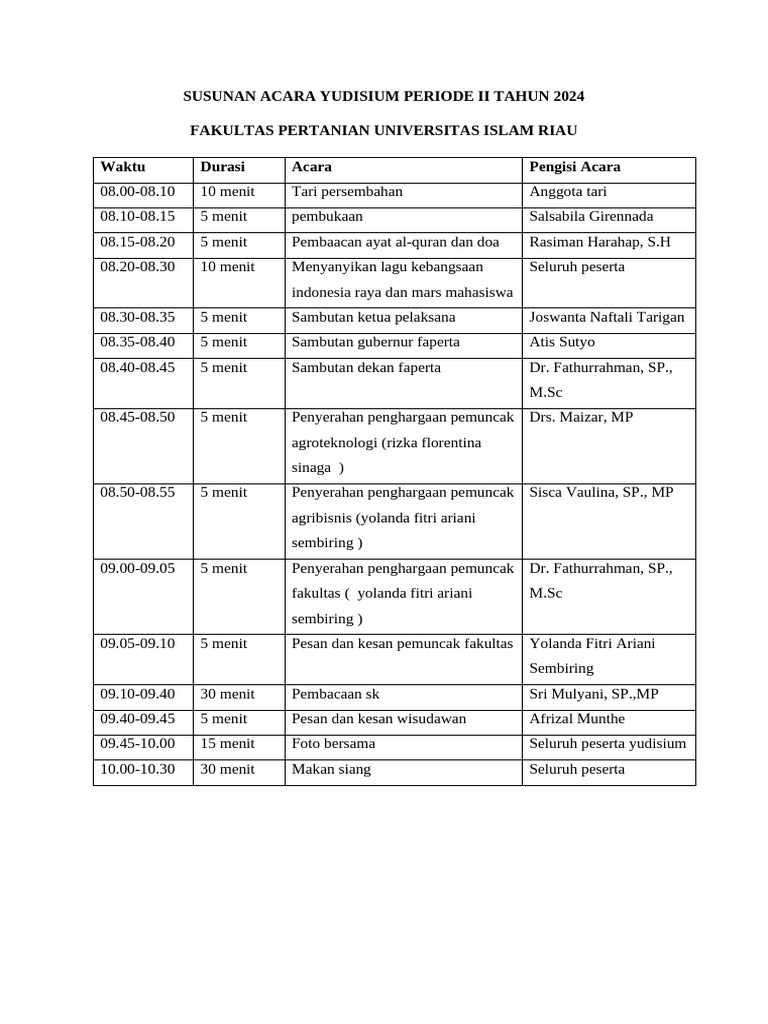 Rundown Yudisium Periode Ii 2024 | PDF