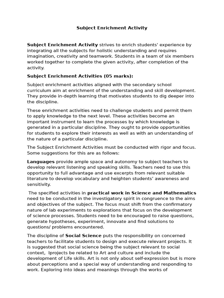 Subject Enrichment Activity | PDF