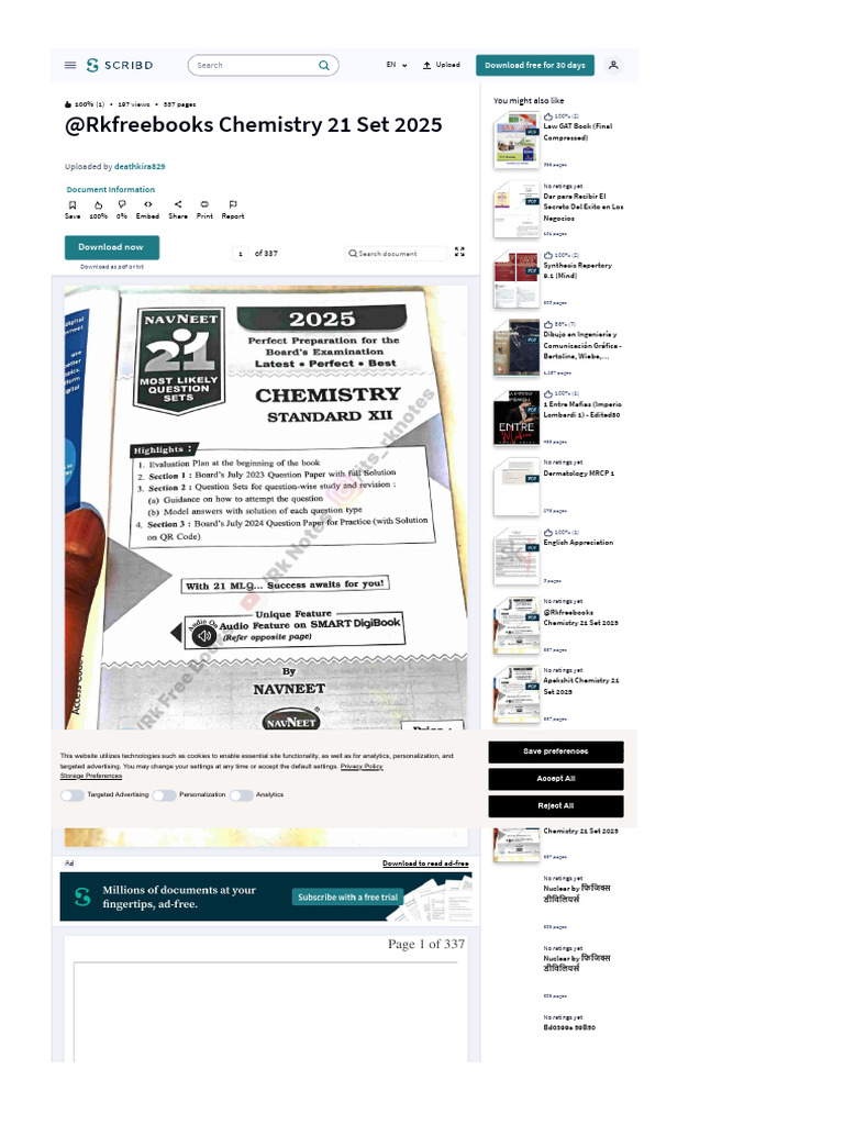WWW Scribd Com Document 802382943 Rkfreebooks Chemistry 21 Set 2025... | PDF | Scribd