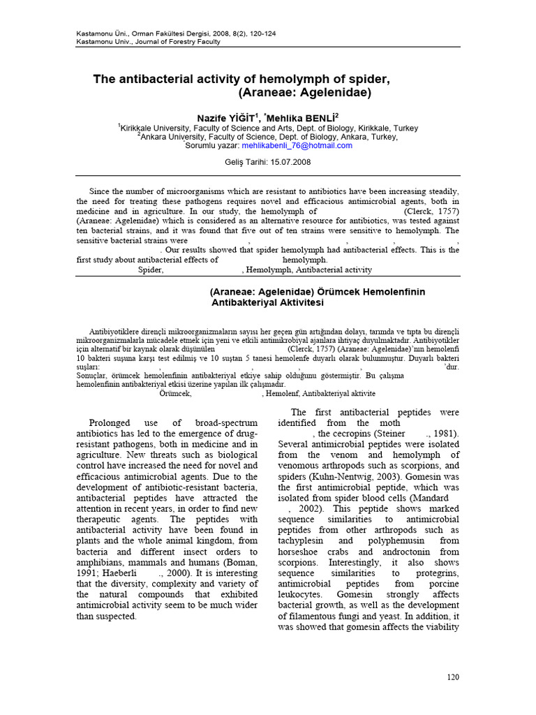 The Antibacterial Activity of Hemolymph of Spider, Agelena Labyrinthica ...