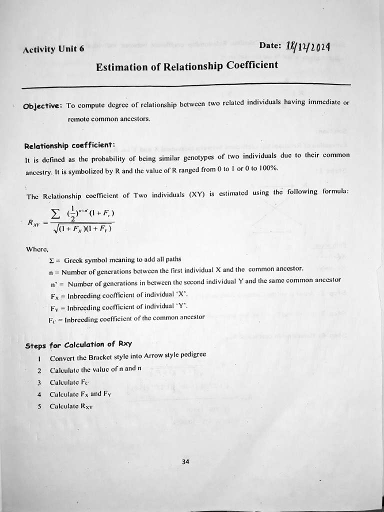 AGB Paper II Activity Unit 6 Estimation of Relationship Coefficient | PDF