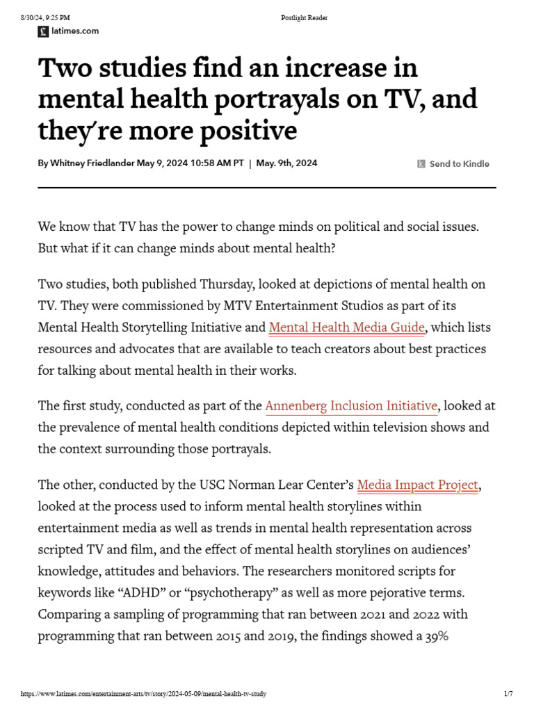 Two Studies Find An Increase in Mental Health Portrayals On TV - Los ...