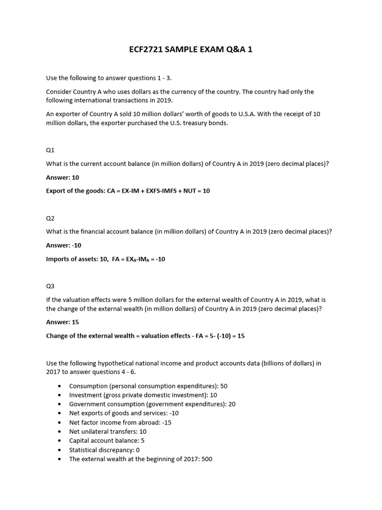 Ecf2721 Sample Exam Qa 1 | PDF | Exchange Rate | Economic Equilibrium