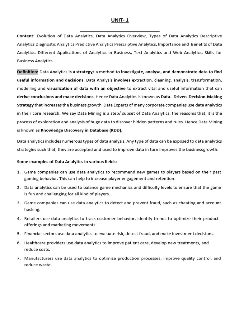 DA UNIT 1 | PDF | Analytics | Data Science