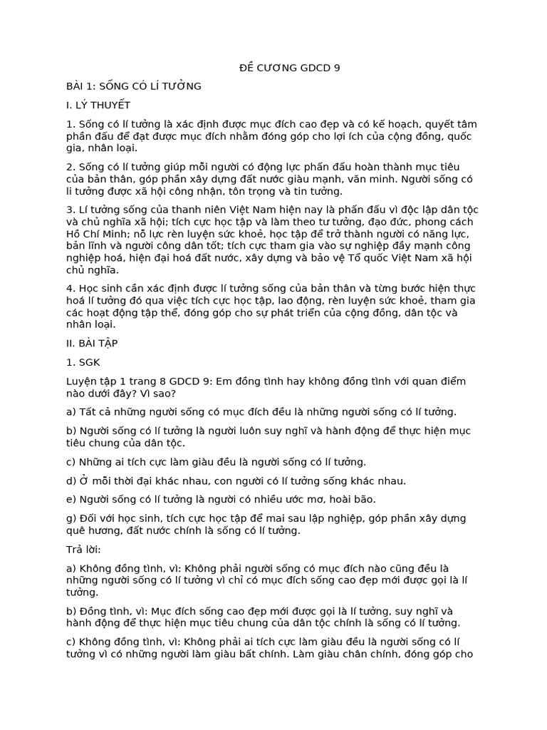 ĐỀ CƯƠNG GDCD 9 | PDF