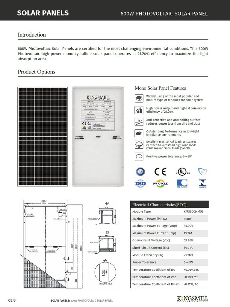 1.3 Kingsmill 600w Solar Panels | PDF | Solar Panel | Photovoltaics