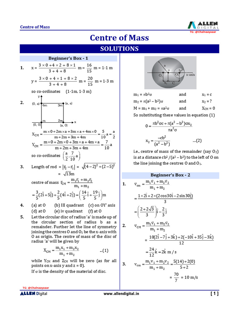 Centre of Mass & Collision | PDF | Momentum | Collision