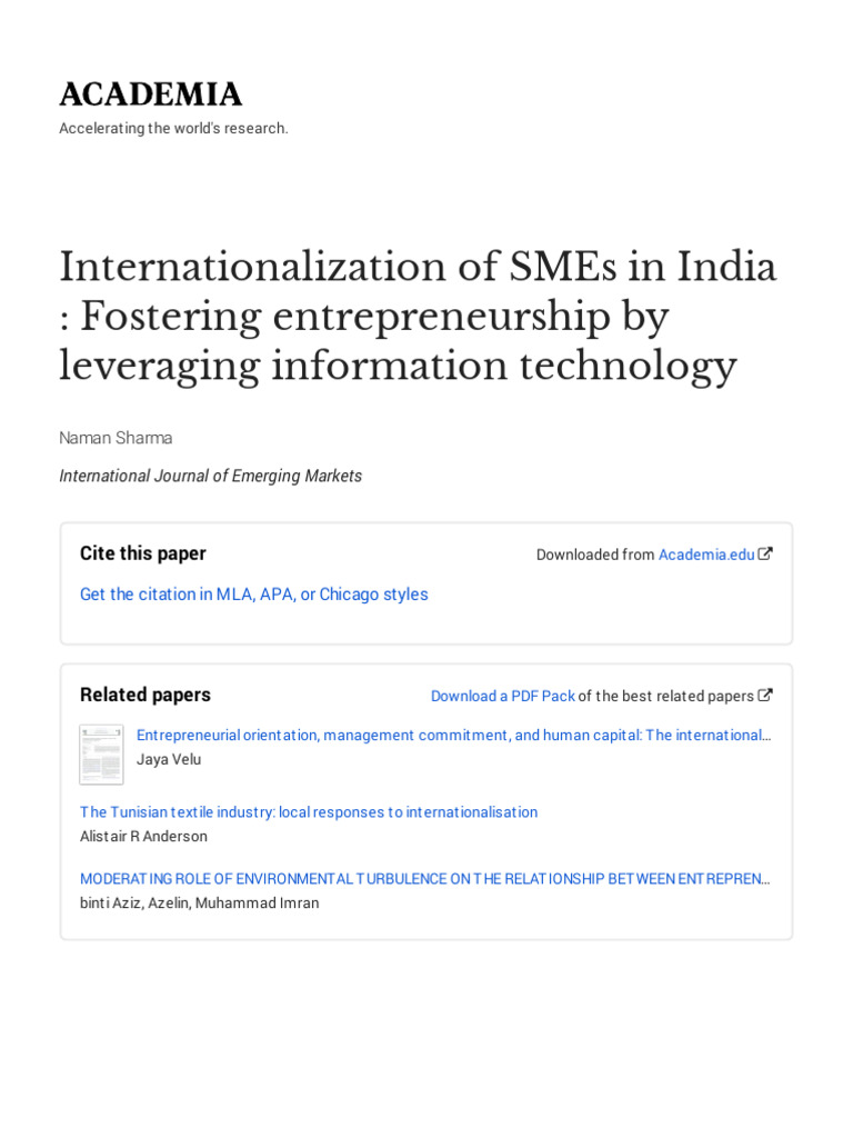 Internationalization of SMEs in India - Fostering Entrepreneurship by ...